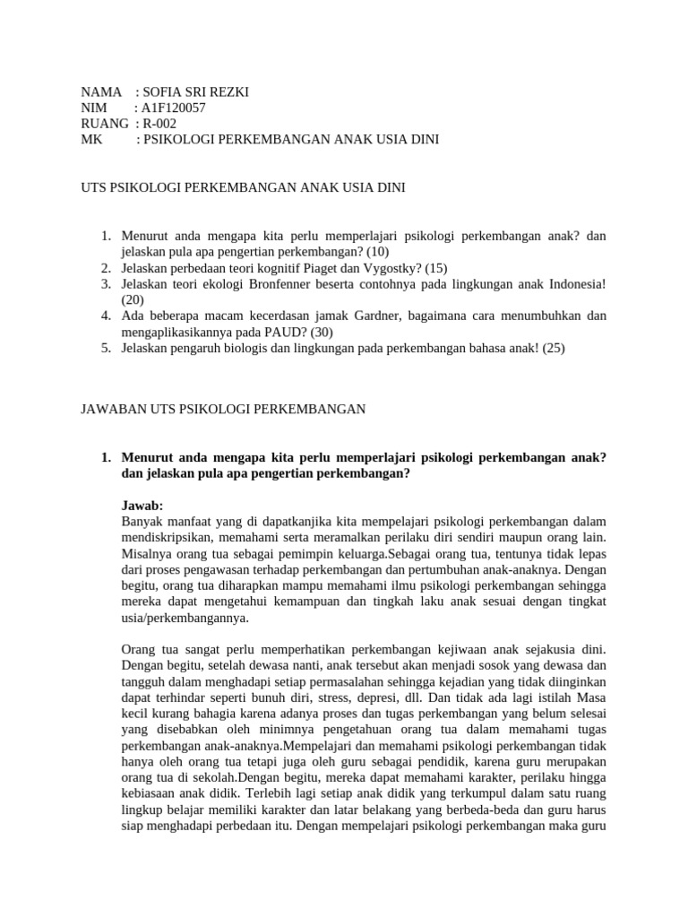 Uts Psikologi - Sofia Sri Rezki - 057 | PDF