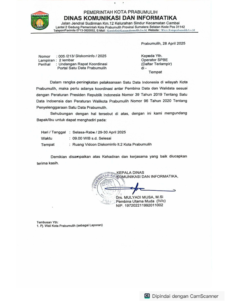 undangan rakor satu data terbaru | PDF