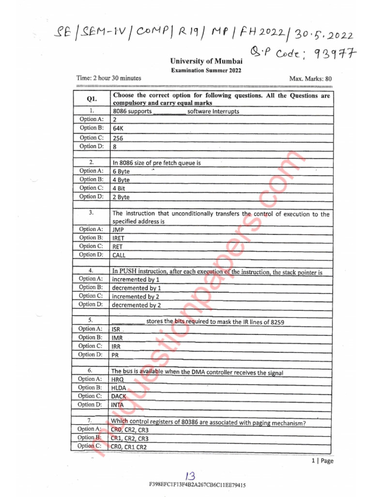 Be Computer Engineering Semester 4 2022 May Microprocessorrev 2019 C