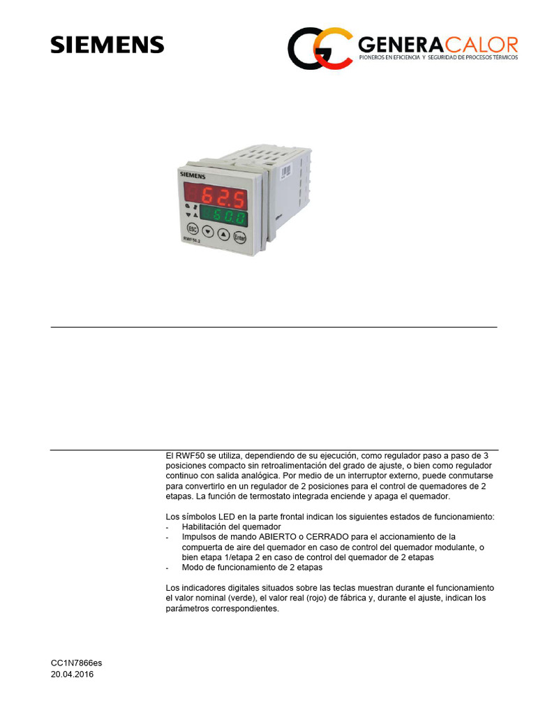 Siemens RWF50 | PDF | Corriente eléctrica | Resistor