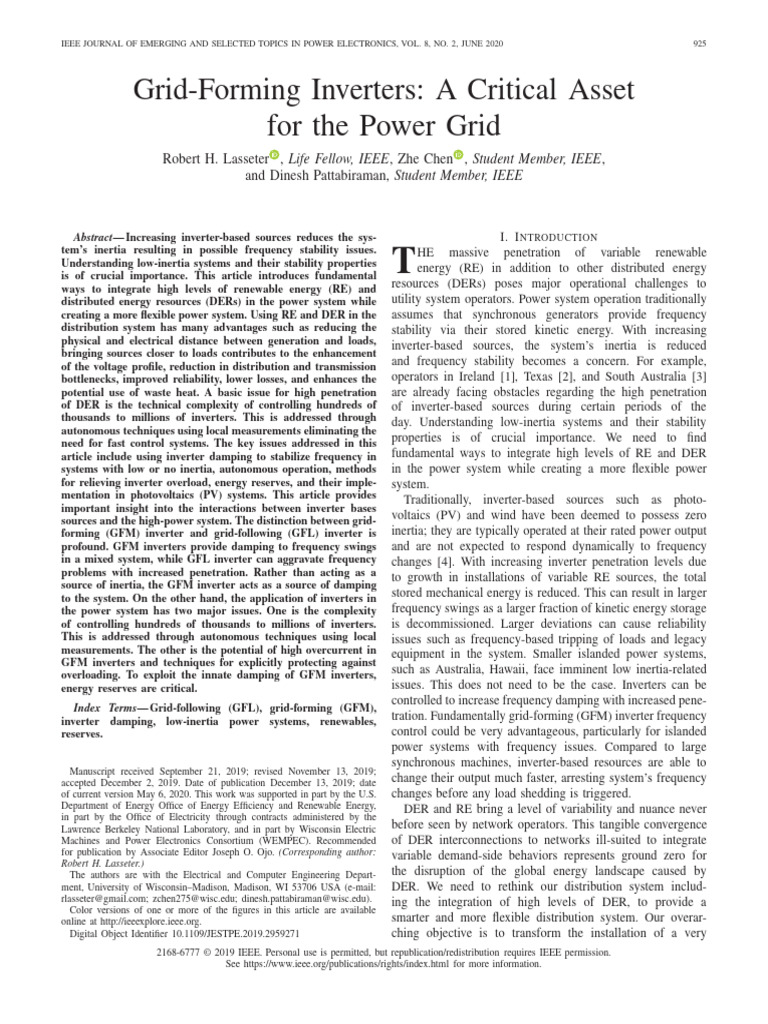2020 Grid-Forming Inverters A Critical Asset For The Power Grid | PDF | Power Inverter ...