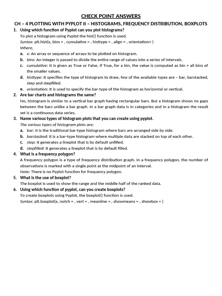 CH 4 Plotting With Pyplot II - Histograms, Frequency Distribution, Boxplots | PDF
