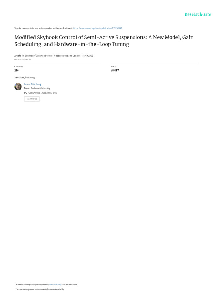 Modified Skyhook Control of Semi-Active Suspension | PDF | Mechanical ...