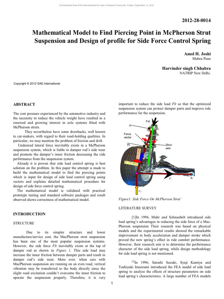 McPherson Strut Side Force Control Model | PDF | Force | Mathematical Model