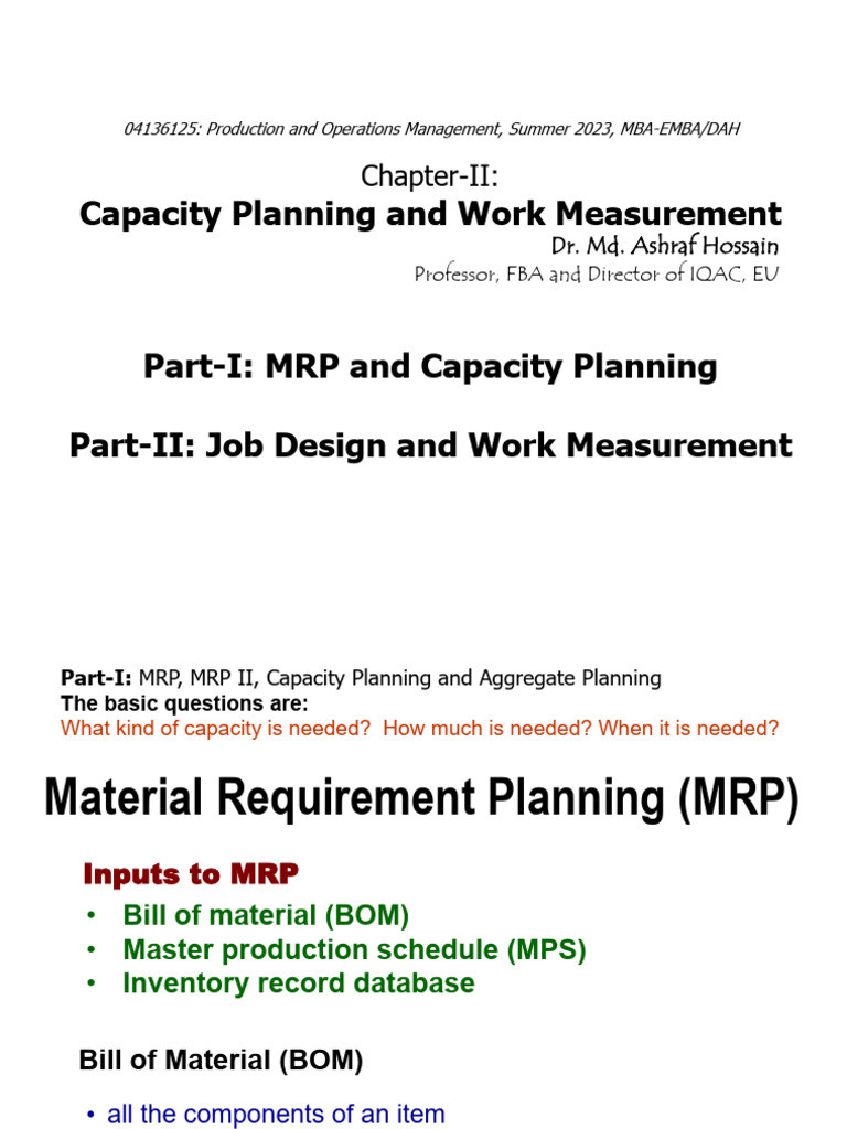 Chapter II MRP Capacity Planning Job DEsign and Work Management | PDF ...