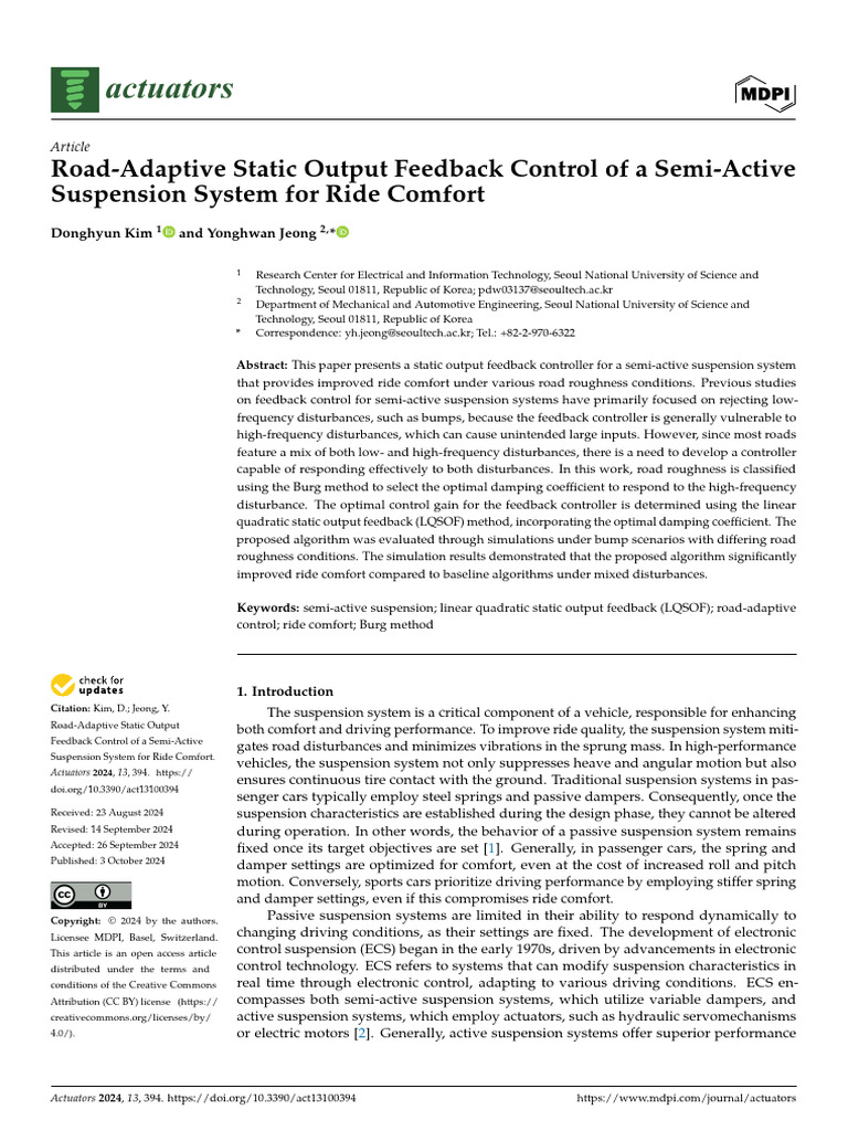 Road-Adaptive Control for Ride Comfort | PDF | Control Theory ...