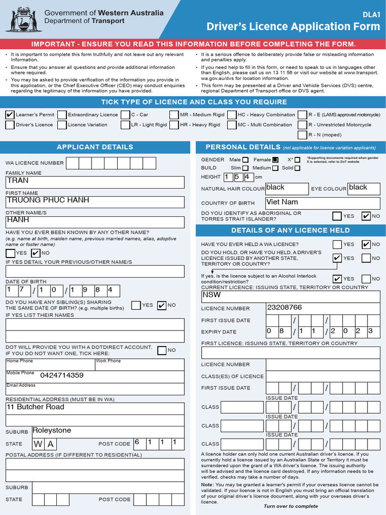 LBU F DL DLA 1 DriversLicenceApplication | PDF | Driver's License | License