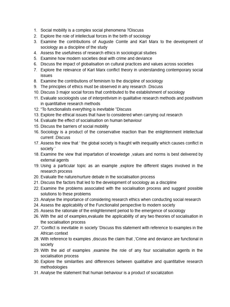 Sociology Questions -1 | PDF | Sociology | Behavioural Sciences