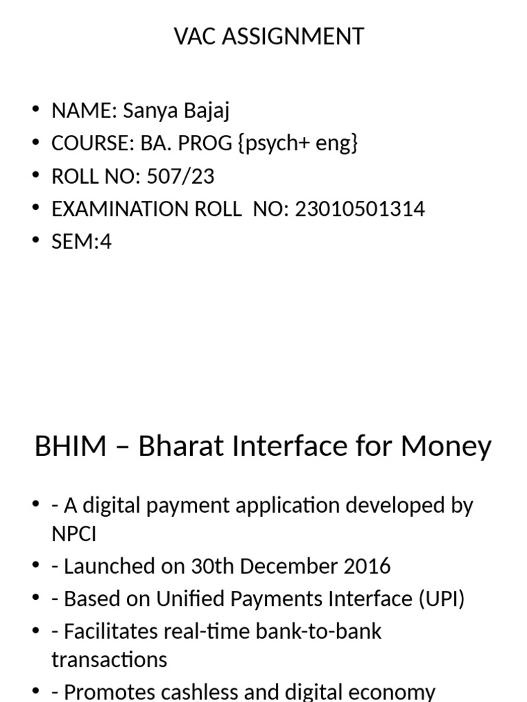BHIM Presentation Assignment | PDF | Financial Technology | Finance & Money Management