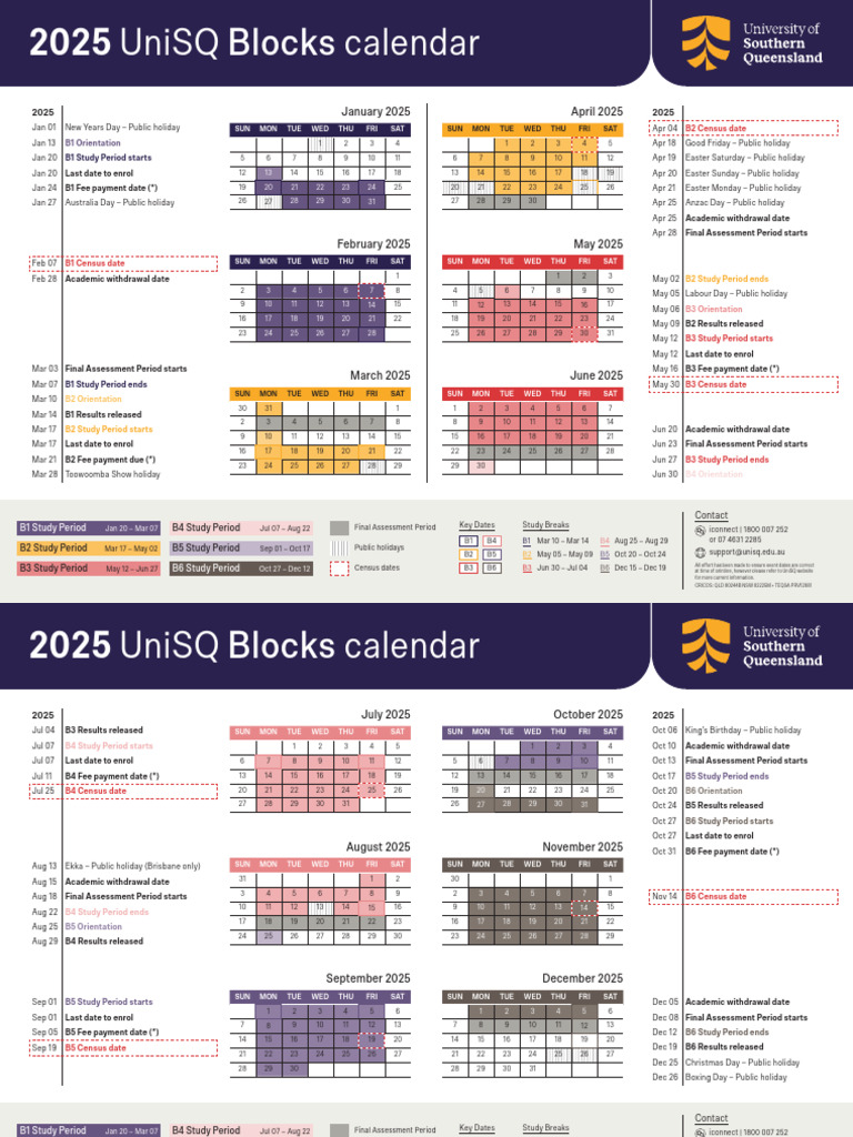 UniSQ 2025 Academic Calendar Overview | PDF | Easter | Entertainment Events