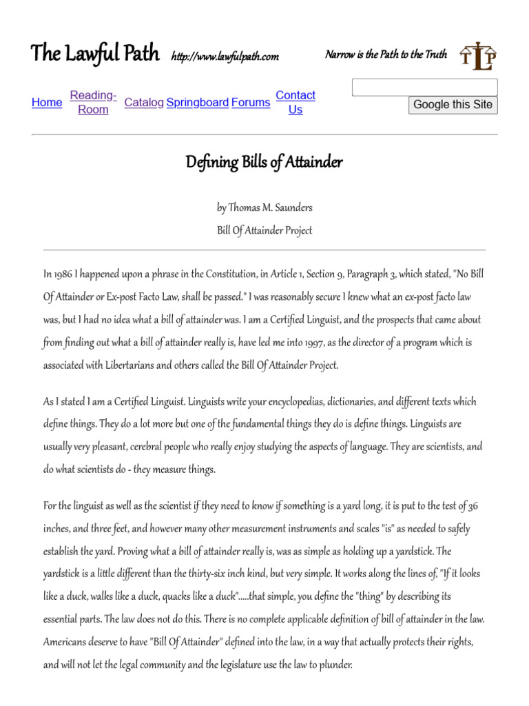 32 Defining Bills of Attainder - The Lawful Path | PDF | Common Law ...