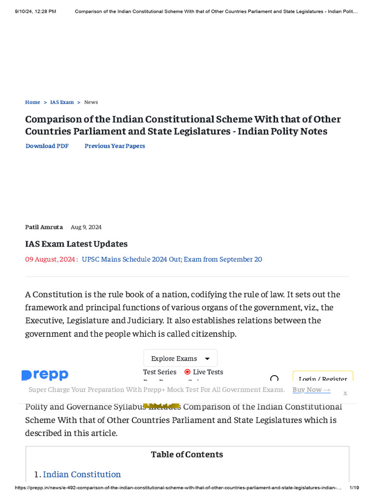 Comparison of The Indian Constitutional Scheme With That of Other ...
