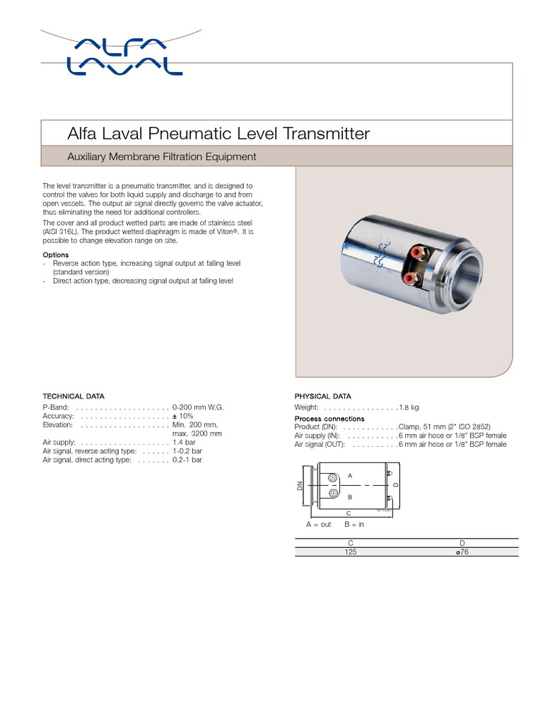 Alfa Laval Pneumatic Level Transmitter - Product Leaflet - Ese00623 ...