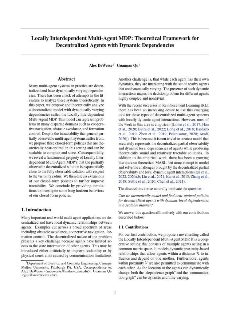 Locally Interdependent Multi-Agent MDP | PDF | Incentive | Function ...