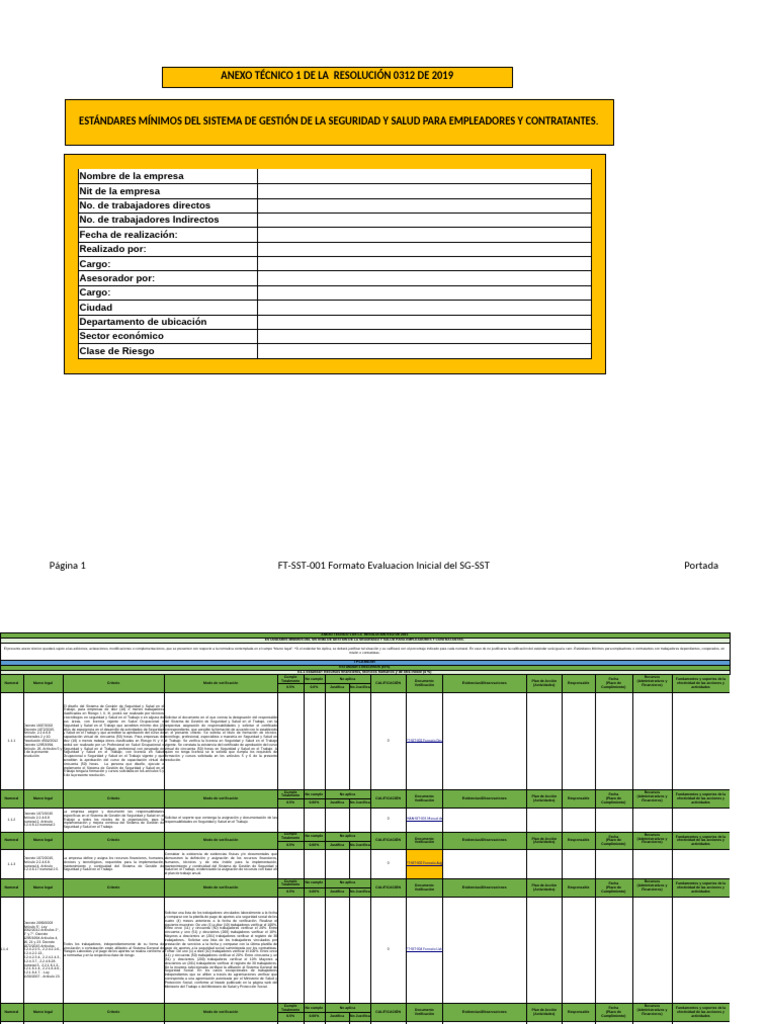 FT-SST-001 Formato Evaluacion Inicial Del SG-SST | PDF | Derecho laboral | Seguridad y salud ...