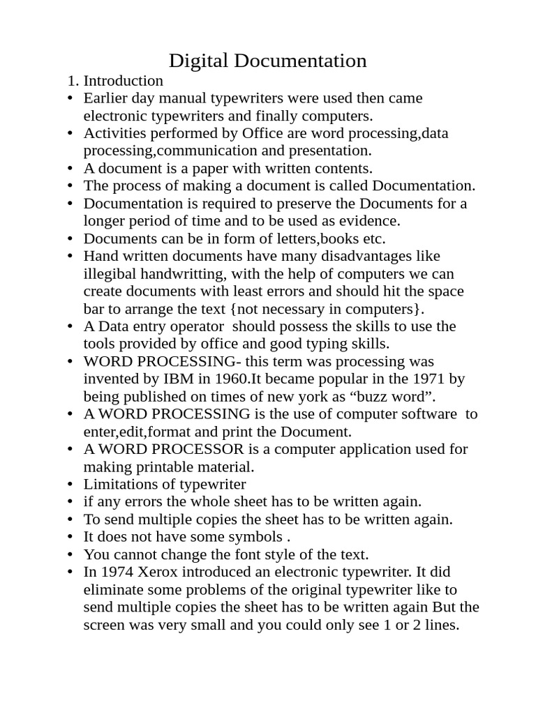 Digital Documentation Notes 2023 24 | PDF | Word Processor | Typewriter