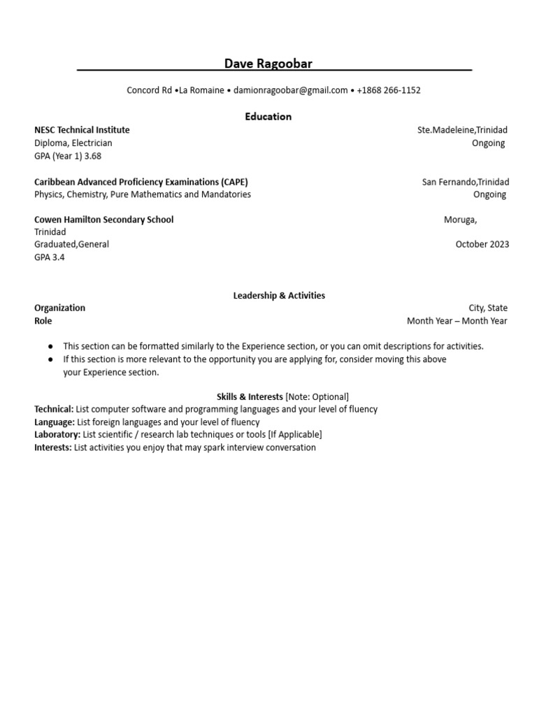 Copy of MCS Resume Template (Bullet Points) | PDF