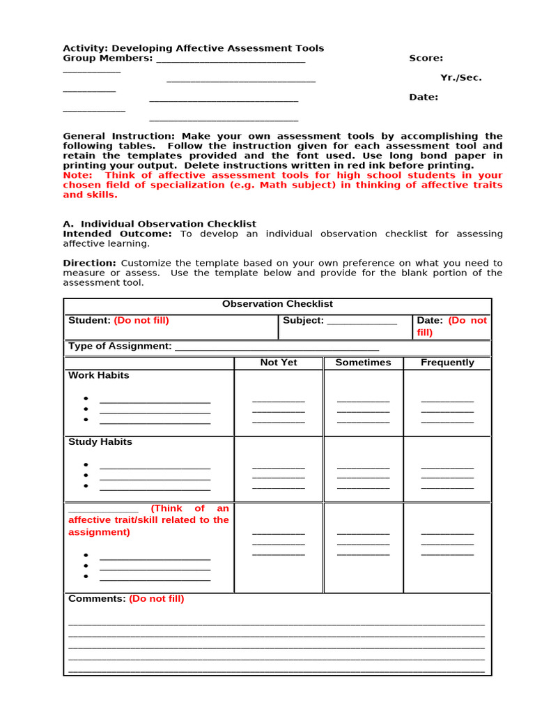 Affective Assessment Tools for Students | PDF | Likert Scale ...