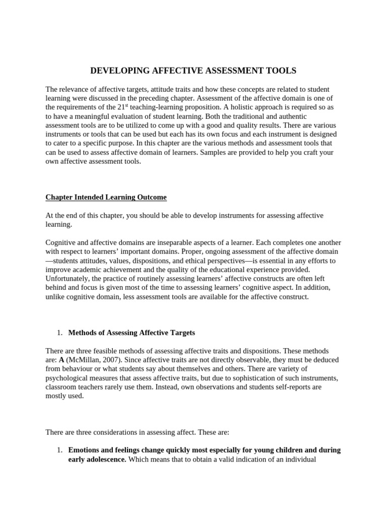 ASL UNIT III PART II Developing Affective Assessment Tools | PDF | Educational Assessment | Self ...