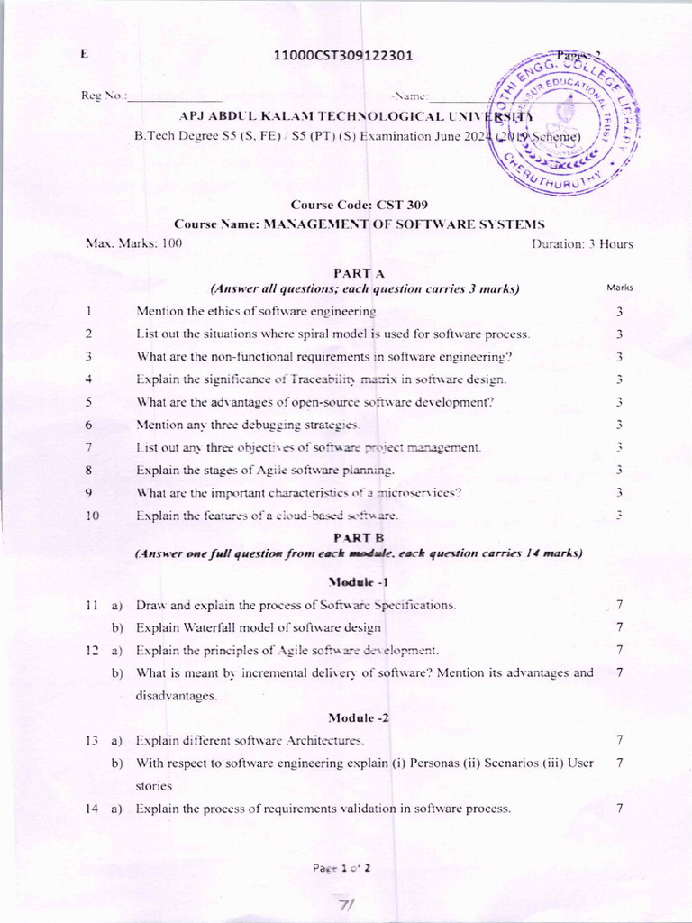 CST309 Management of Software Systems, June 2024 | PDF
