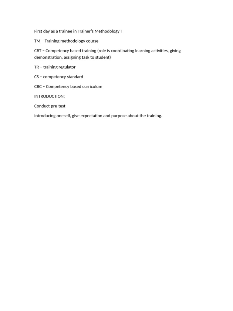 First Day As A Trainee in Trainer | PDF