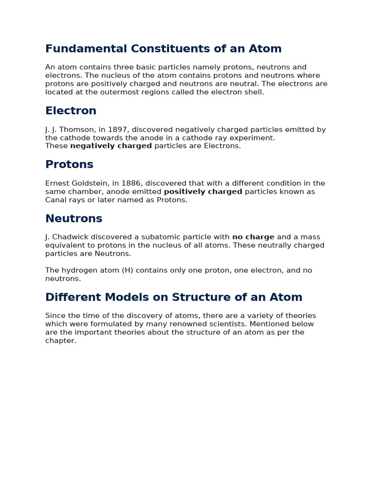 Grade 8c Atomic Structure Notes | PDF | Atoms | Proton