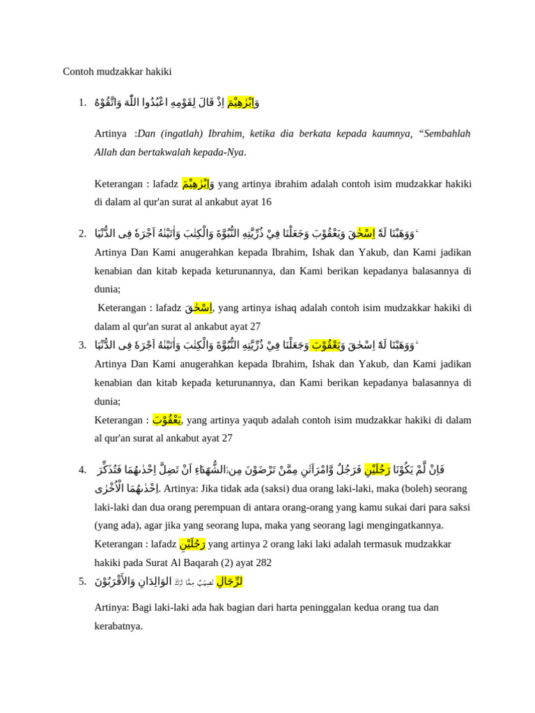 Contoh Isim Mudzakkar Hakiki | PDF