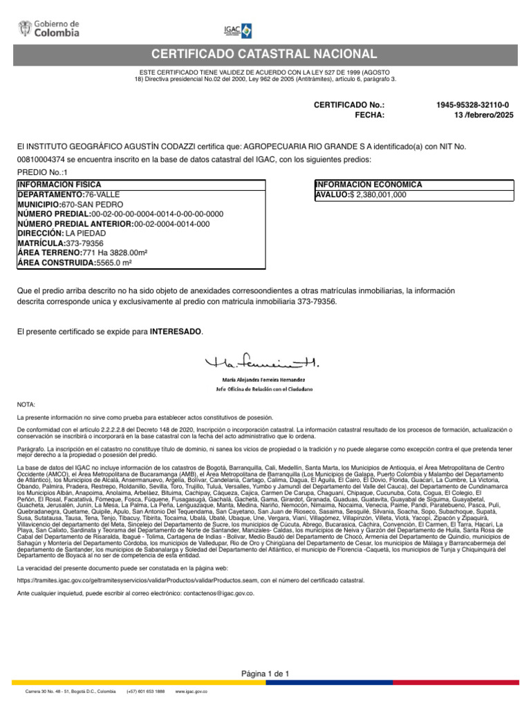 Certificado Igac 2 | PDF | Colombia