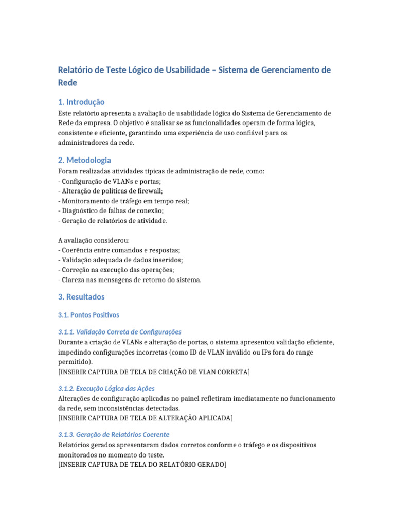 Relatorio Teste Logico Usabilidade Rede | PDF | Rede de computadores ...