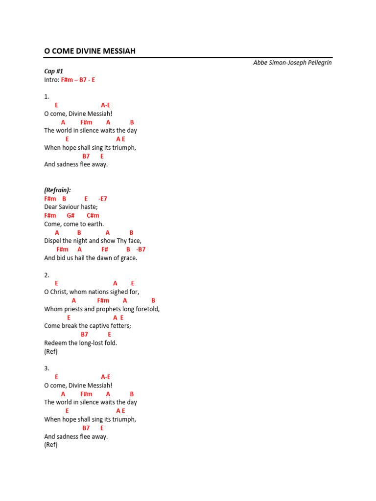 O Come Divine Messiah Lyrics | PDF