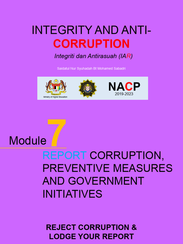 CHAPTER 7 - Report Corruption and Government Initiatives.pptx | PDF | Corruption | Witness