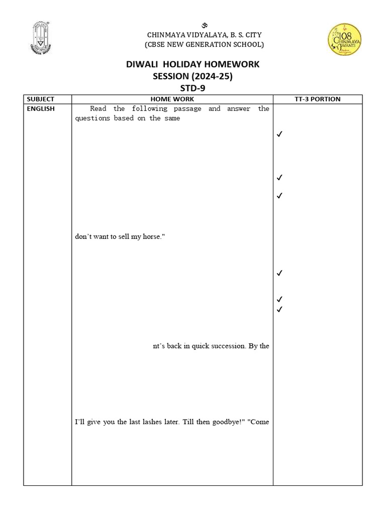 STD-9 Diwali HHW-2025-26 | PDF | Weight | Molecules