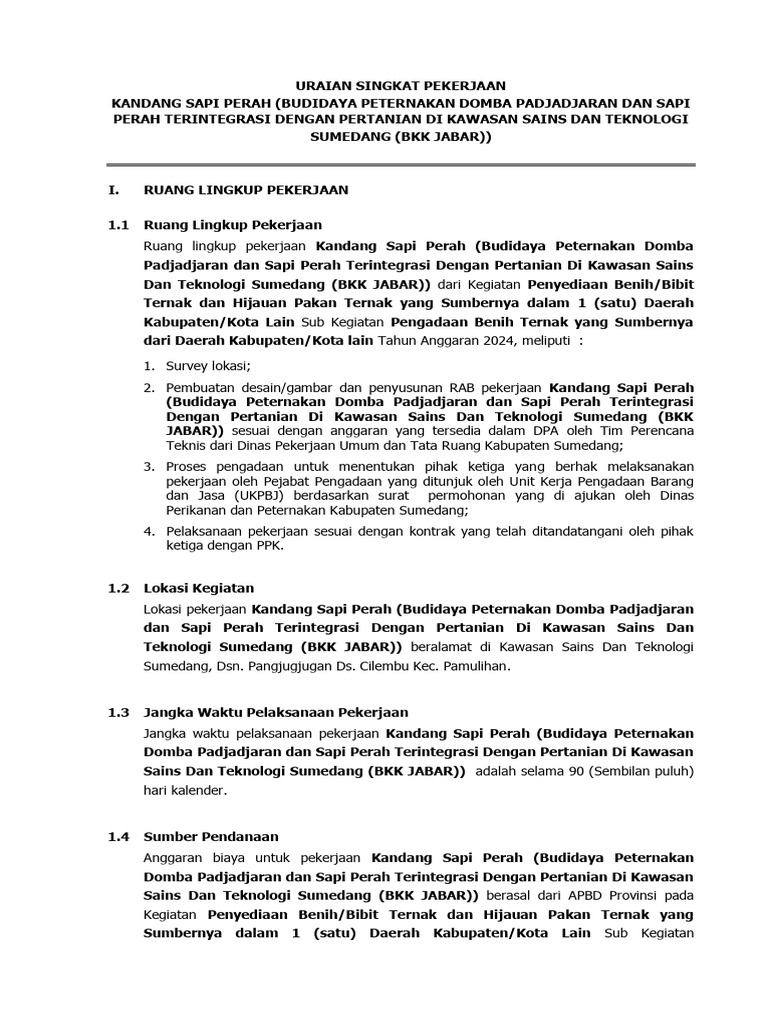 Uraian Singkat Kandang Sapi Perah KST | PDF