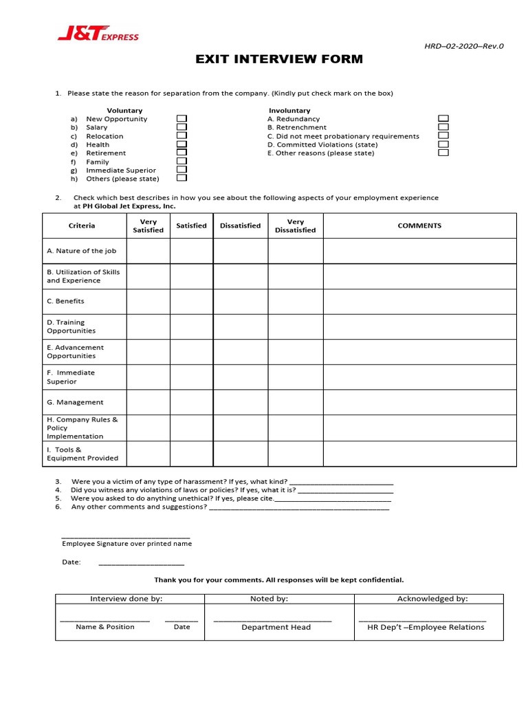 Separation - Exit Interview Form | PDF