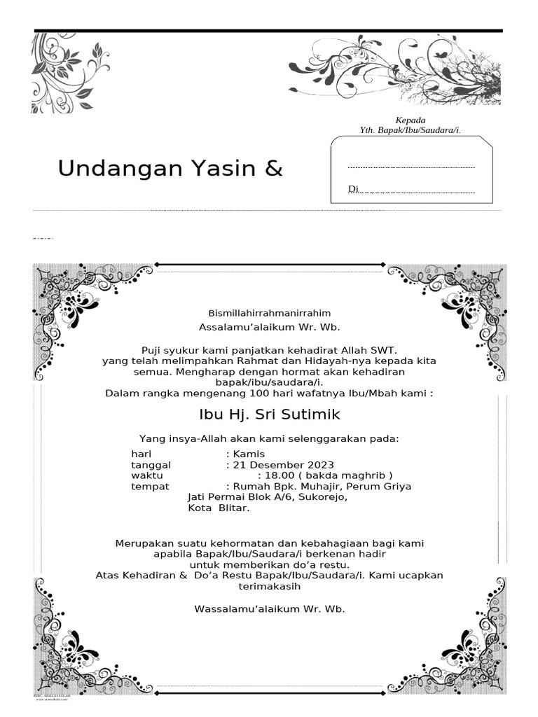 Undangan Yasin Tahlil 100 Hari Buk Chi #2 | PDF