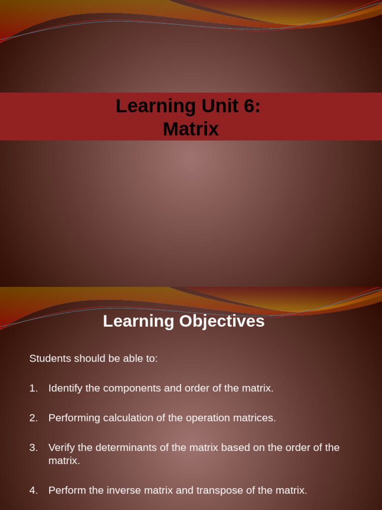 LU6 - 2021 - Matrix - Student | PDF | Matrix (Mathematics) | Mathematics