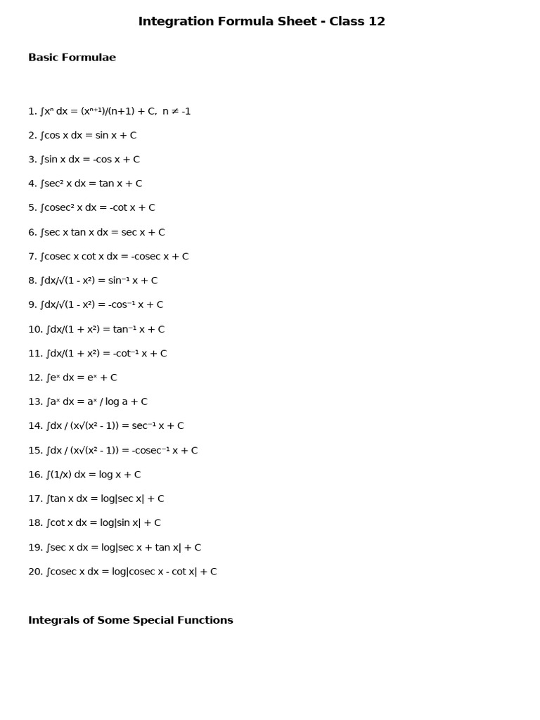 Integration Formula Sheet Class12 Teachoo | PDF | Mathematics ...