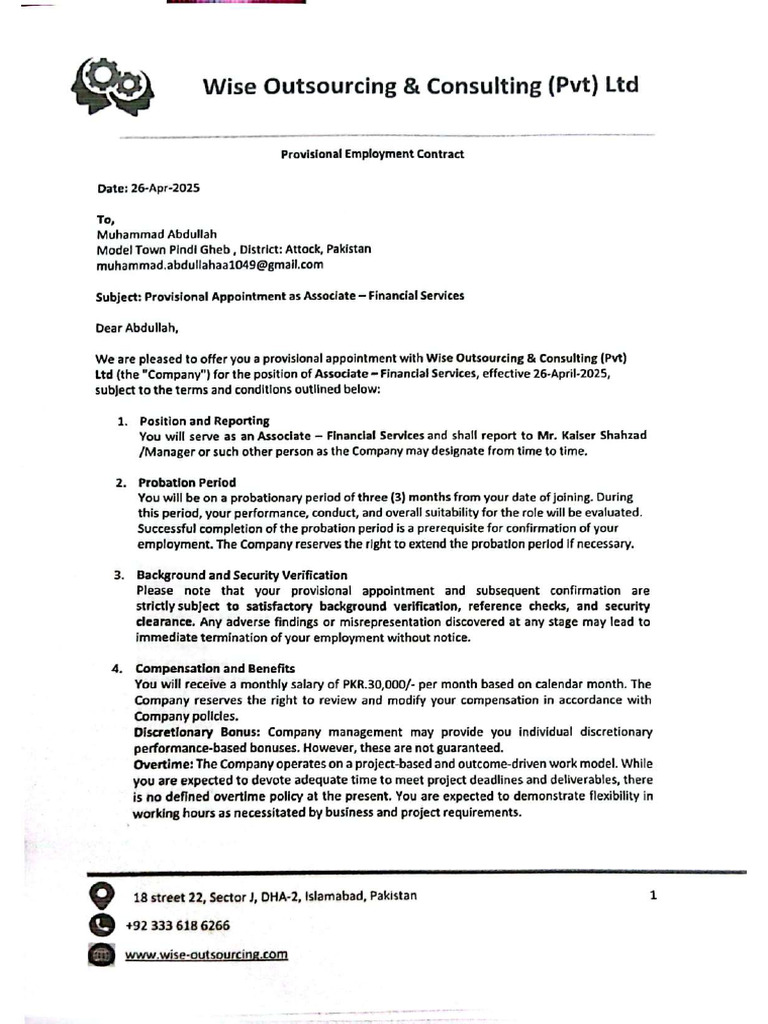 Wise Employment Contract | PDF
