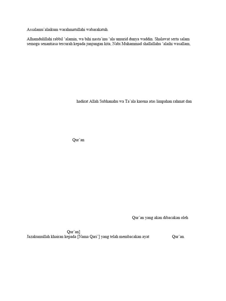 Teks MC Pembukaan Program Kerja KKM TPQ 2025 | PDF