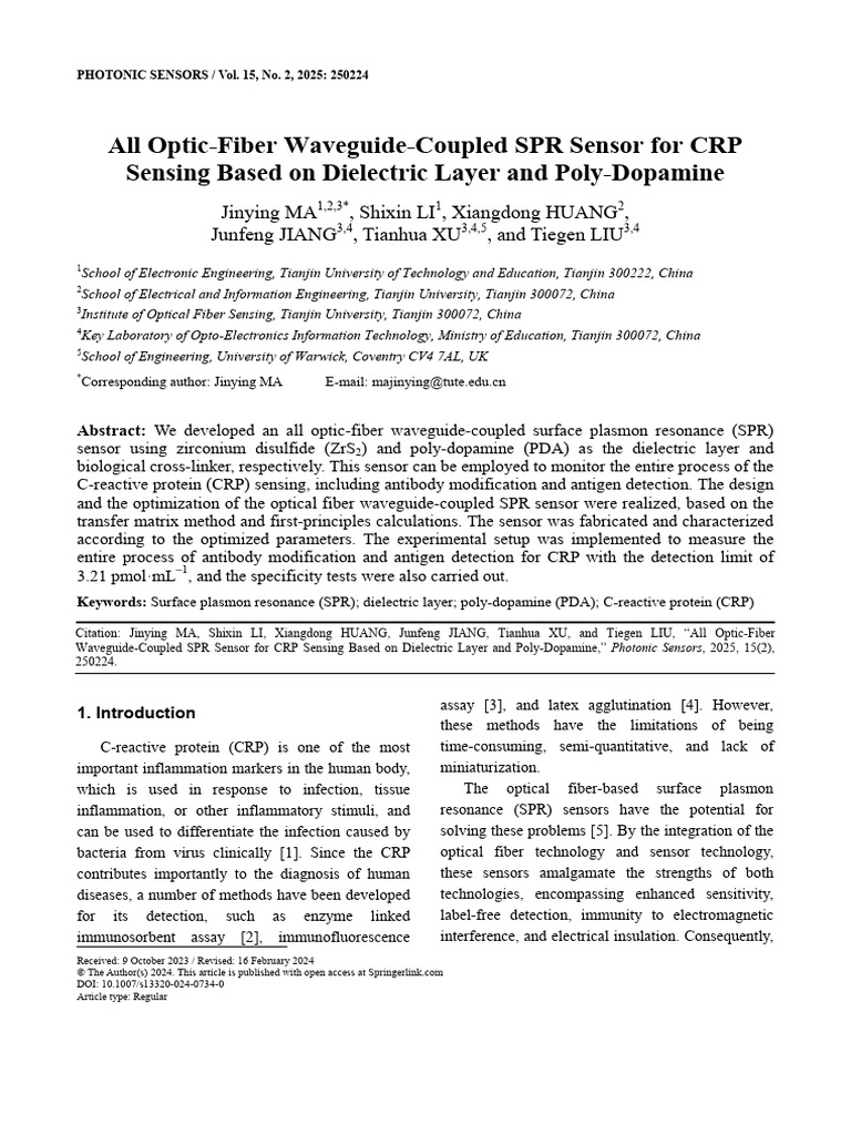 Optic-Fiber SPR Sensor for CRP Detection | PDF | Surface Plasmon ...