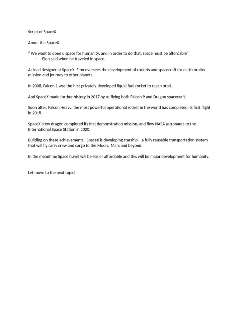 SpaceX script | PDF