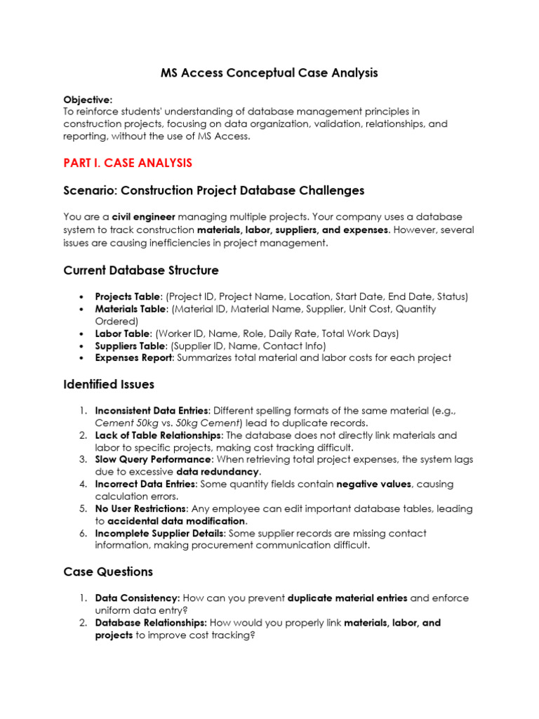 MS Access Conceptual Case Analysis | PDF | Databases | Microsoft Access