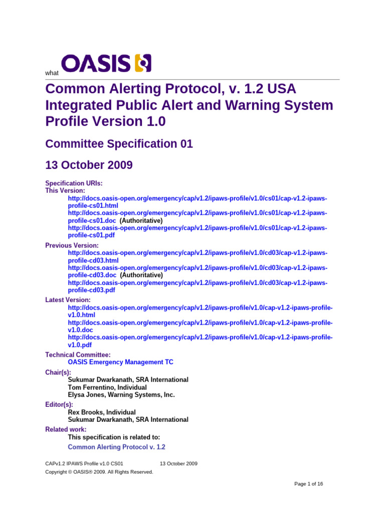 Cap v1.2 Ipaws Profile v1.0 | PDF | Xml | Xml Schema