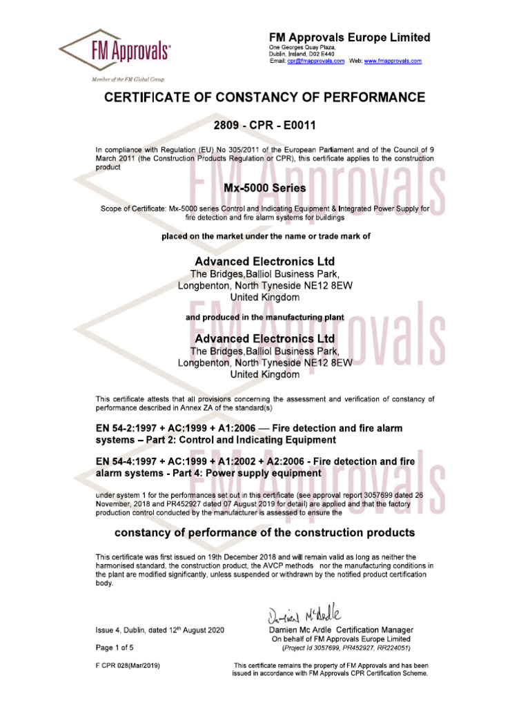MxPro5 Certificate of Constancy of Performance | PDF