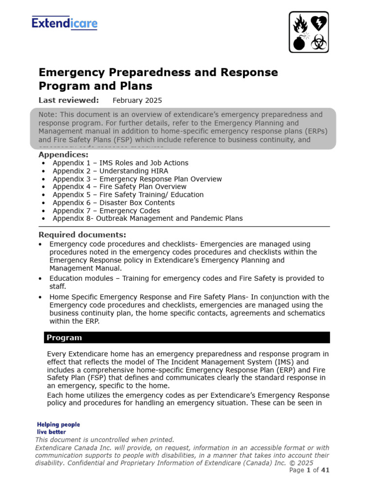 Extendicare Emergency Preparedness Plans | PDF | Emergency | Fire Safety