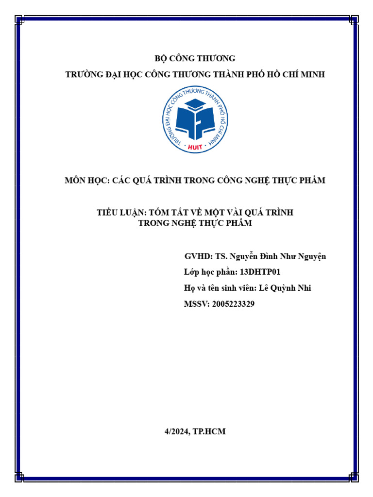 Bai Tieu Luan Cac Qua Trinh Trong CNTP | PDF