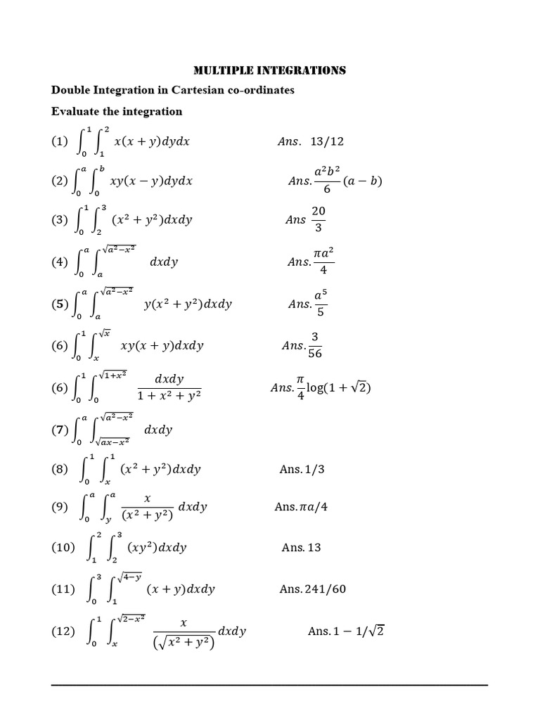 05 Multiple Integrals Exercises | PDF | Area | Integral