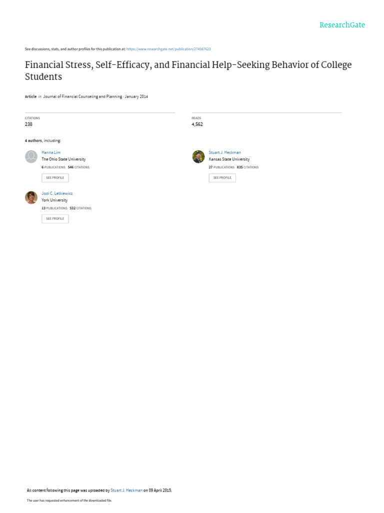 Lim Heckman Montalto Letkiewicz JFCP2014 | PDF | Self Efficacy | Psychology