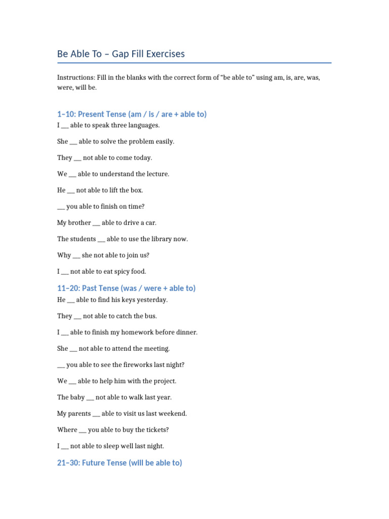 Be Able To Gap Fill Exercises | PDF