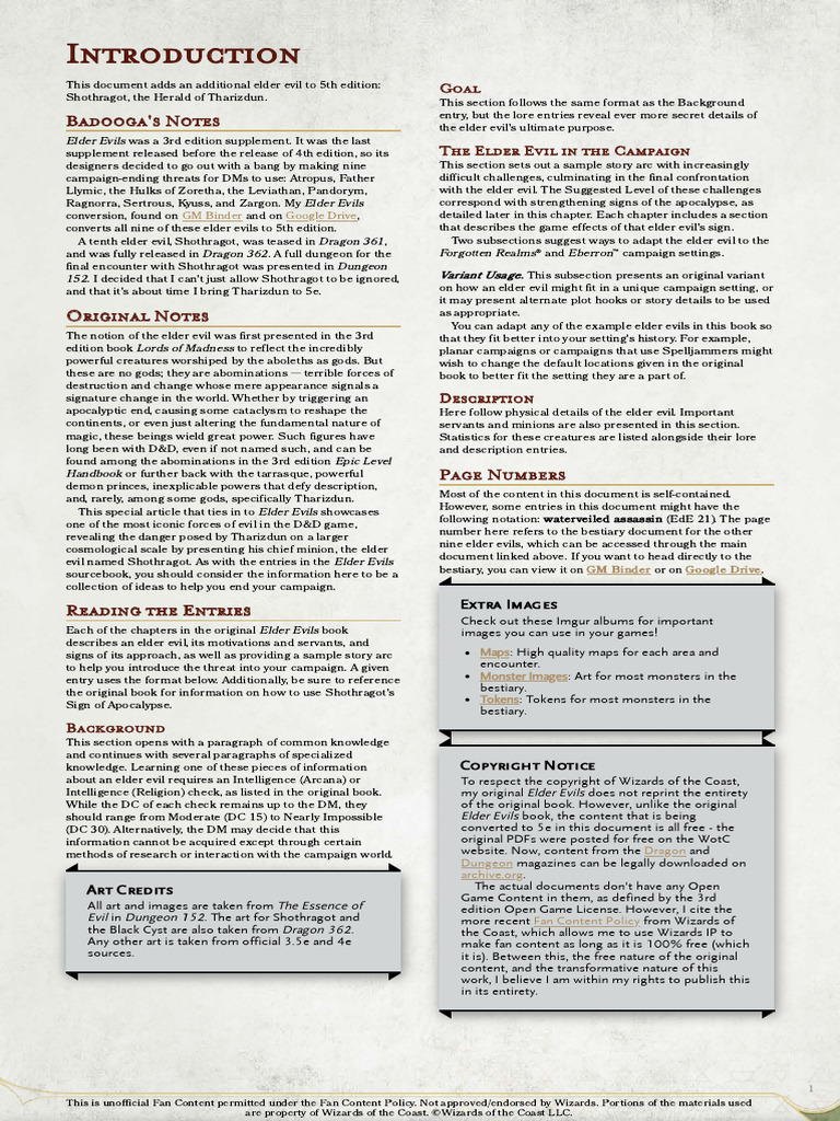 Elder Evils 5e - Shothragot | PDF | Dungeons & Dragons | Gary Gygax Games